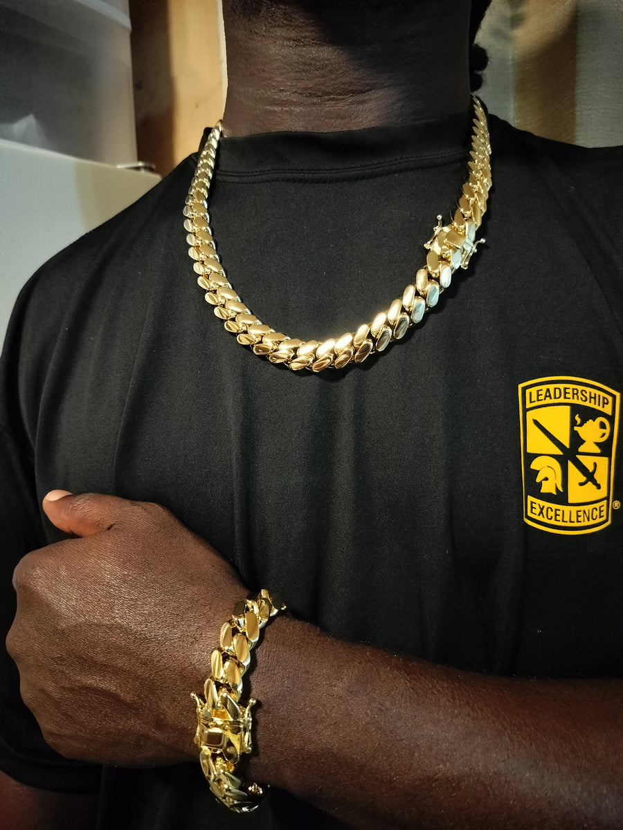 14k Gold Plated 15mm Miami Cuban Link Chain and Bracelet – We-Got-Dealzz