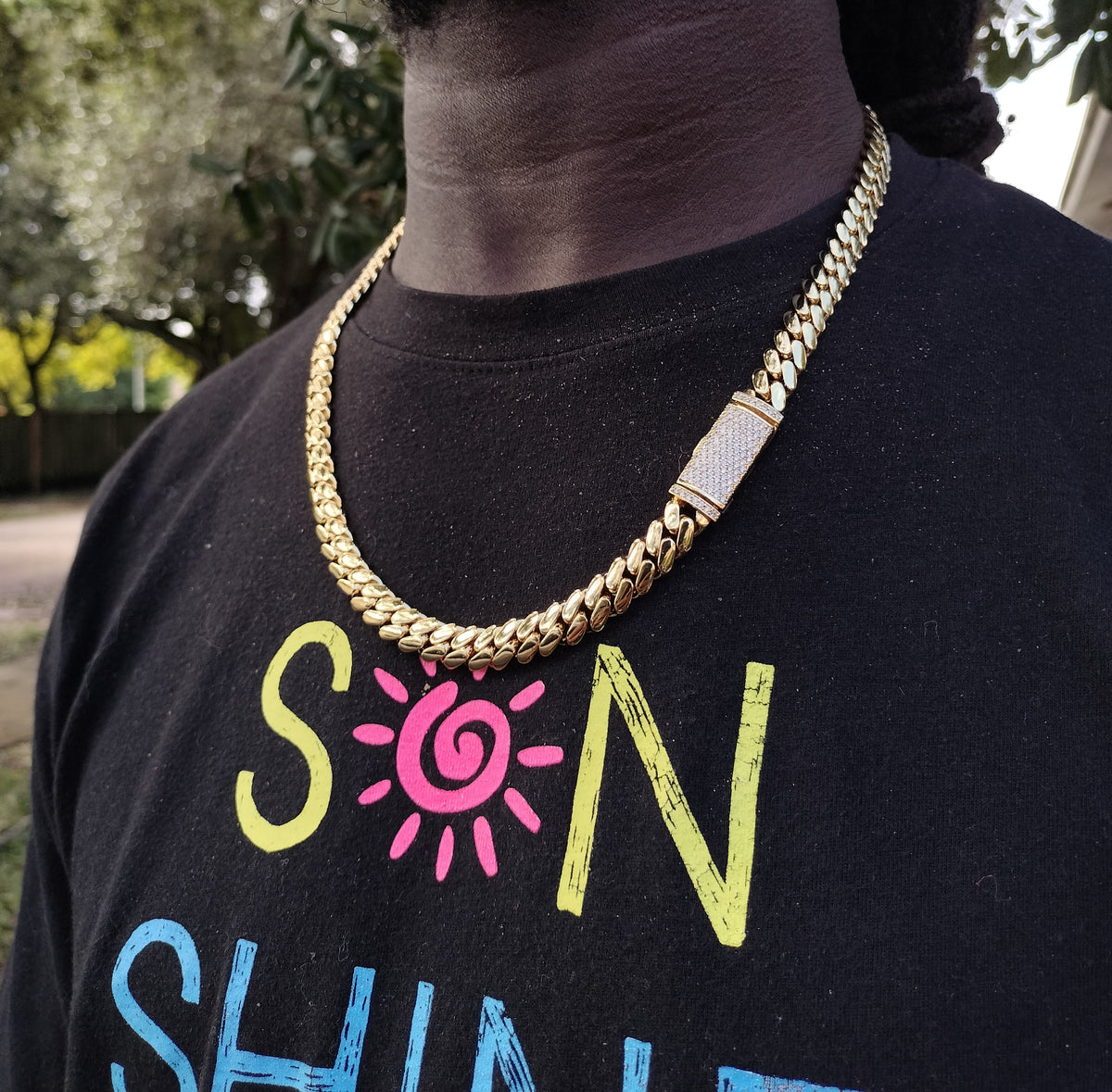 14k Gold Plated Miami Cuban Link 10mm 24inch Chain Cz Diamond lock – We ...