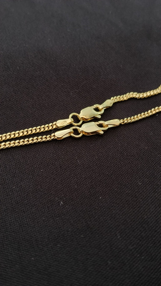 14k Gold over Silver 2mm small micro Cuban link 2 chains and 2 pendant ...